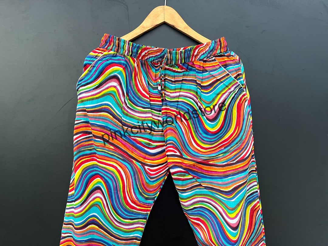 Rainbow Swirl Cotton Pajama Lounge Pants: Elastic Waist Trousers - Etsy