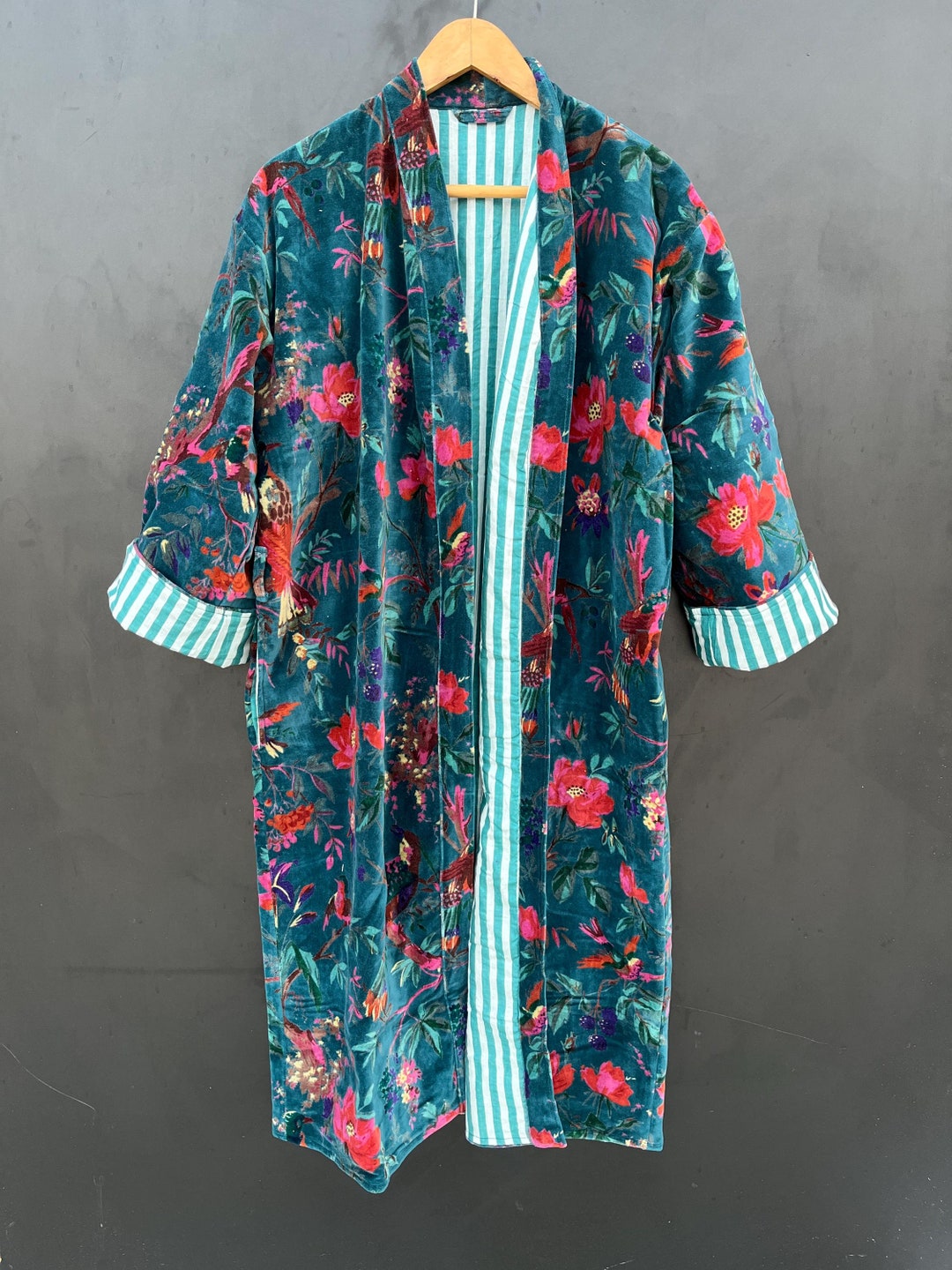 Bird Print Kimono Robes, Morning Tea Velvet Coat, Bridesmaid Robe ...