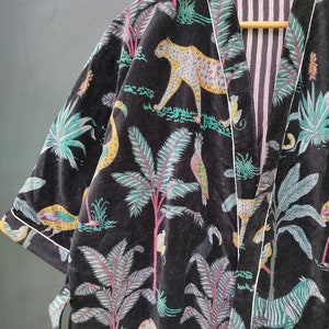 Jungle Print Velvet Kimono Robes, Morning Tea Velvet Coat, Bridesmaid ...