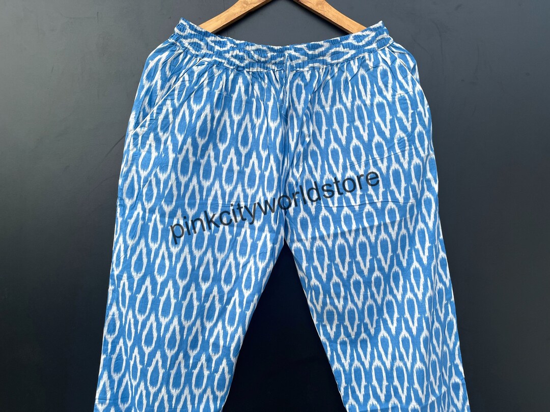 Ikat Print Cotton Pajama Pants, Women Lounge Pants, Beach Pants, Floral ...