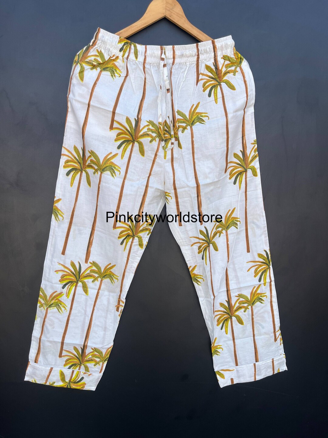 Plam Tree Cotton Pajama Pants, Women Lounge Pants, Beach Pants, Floral ...
