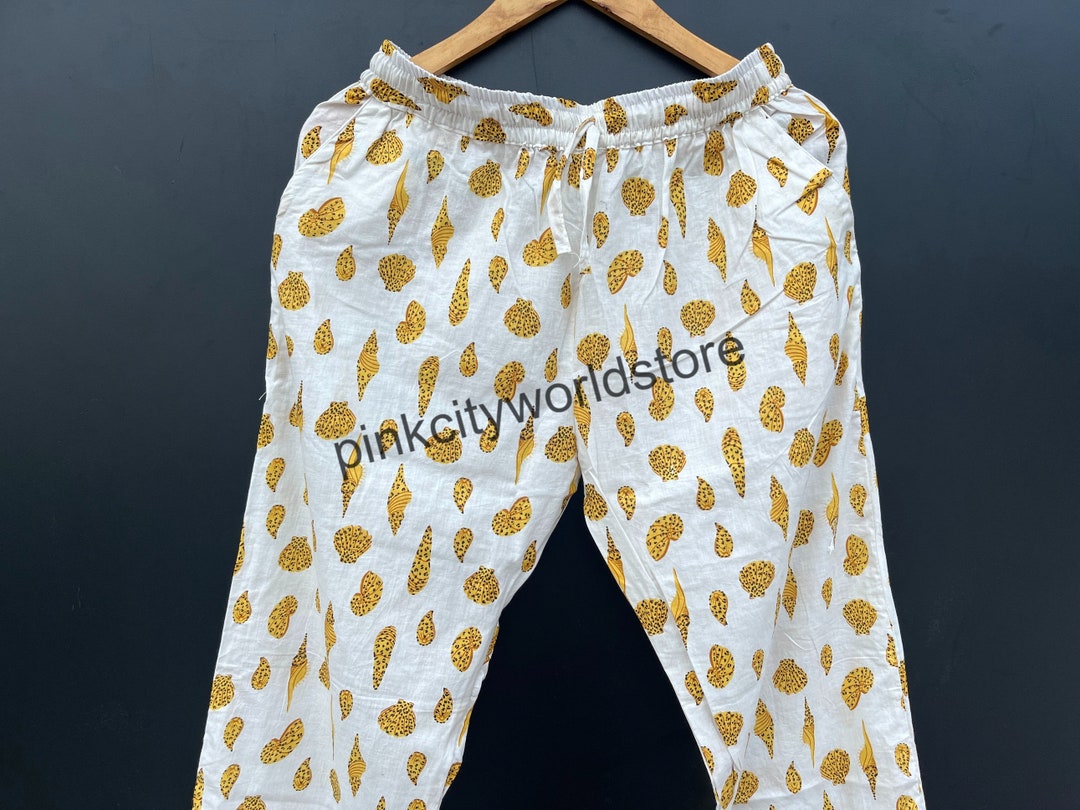 Conch Shell Print Cotton Pajama Pants, Women Lounge Pants, Beach Pants ...