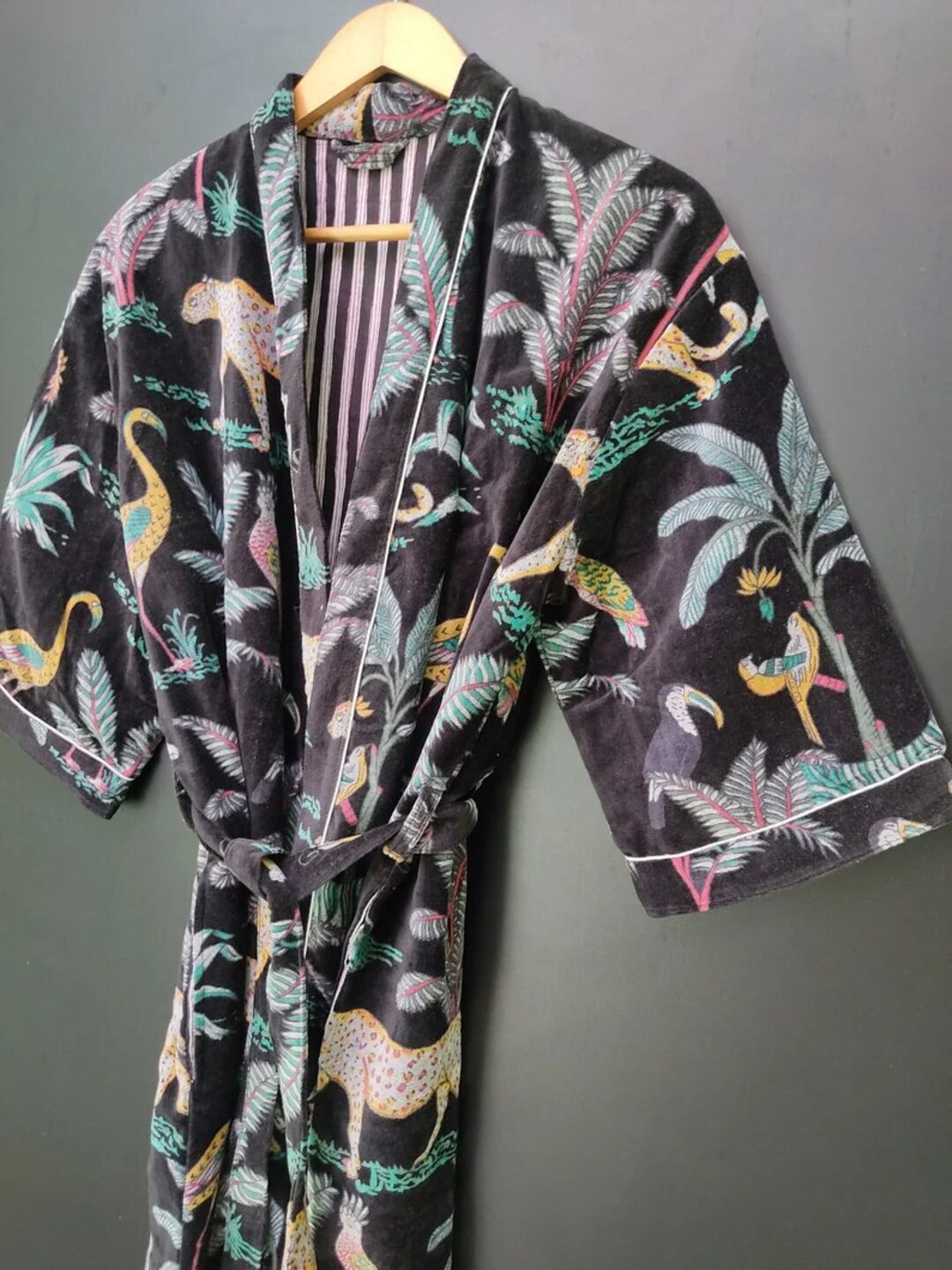 Jungle Print Velvet Kimono Robes, Morning Tea Velvet Coat, Bridesmaid ...