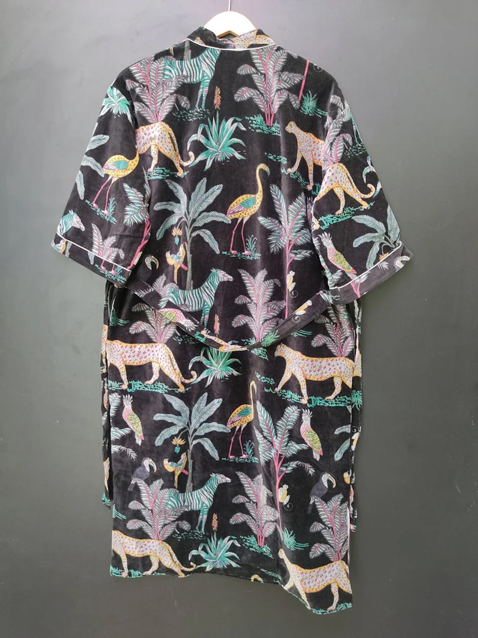 Jungle Print Velvet Kimono Robes, Morning Tea Velvet Coat, Bridesmaid ...