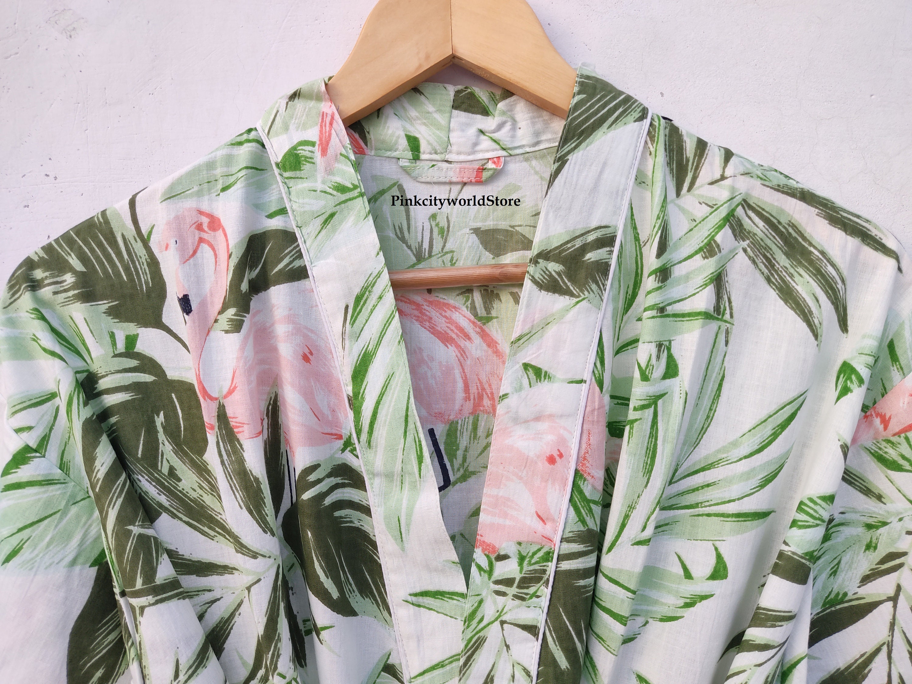 Flamingo Cotton Kimono Dress, Bath Robe Kimono, Hand Block Printed ...