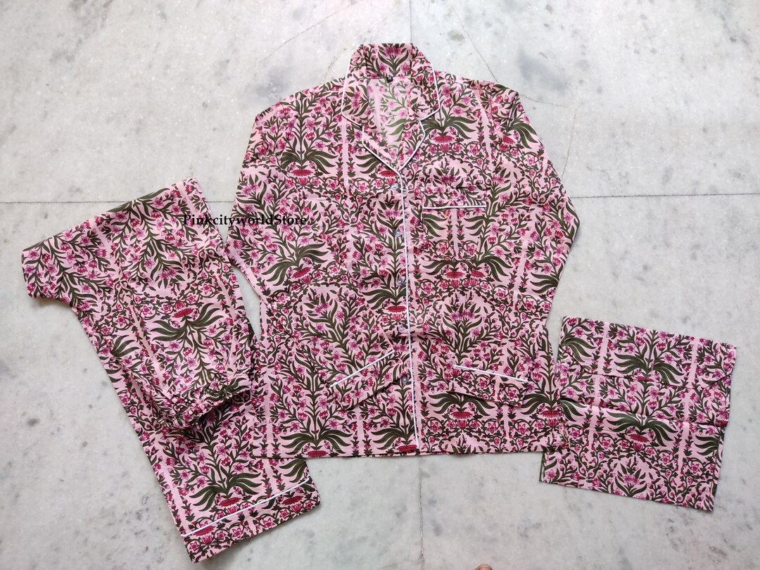 Handmade Cotton Pajama Set: Floral Lounge Wear - Etsy