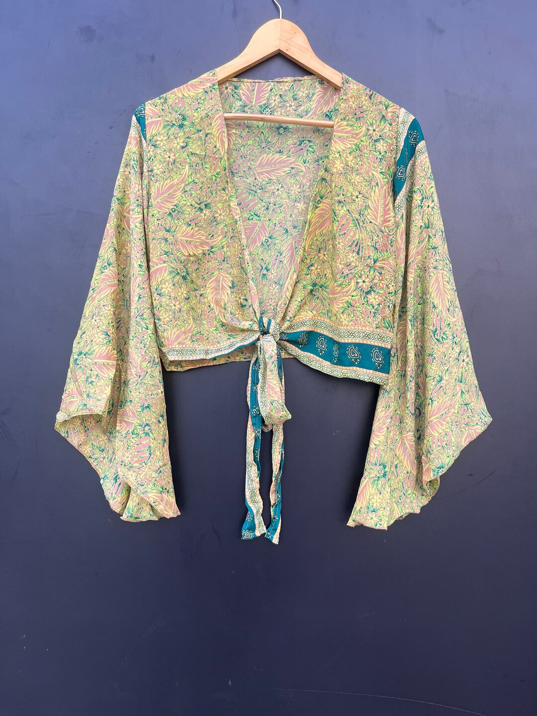 Bohemian Top, Bell Sleeve Crop Top,tie Front Bell Sleeve Top,festival ...