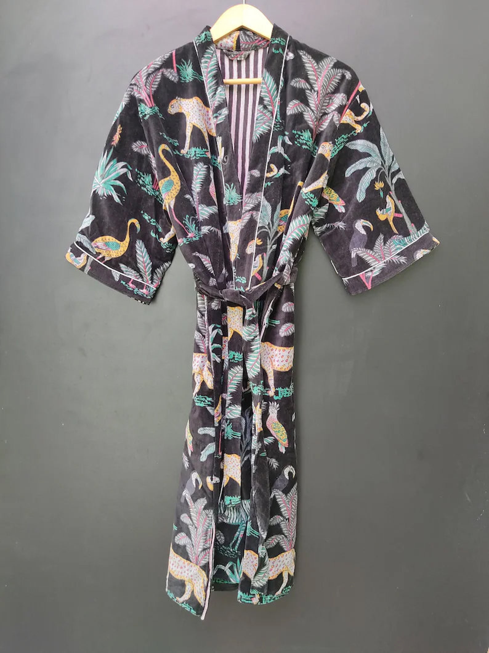 Jungle Print Velvet Kimono Robes, Morning Tea Velvet Coat, Bridesmaid ...