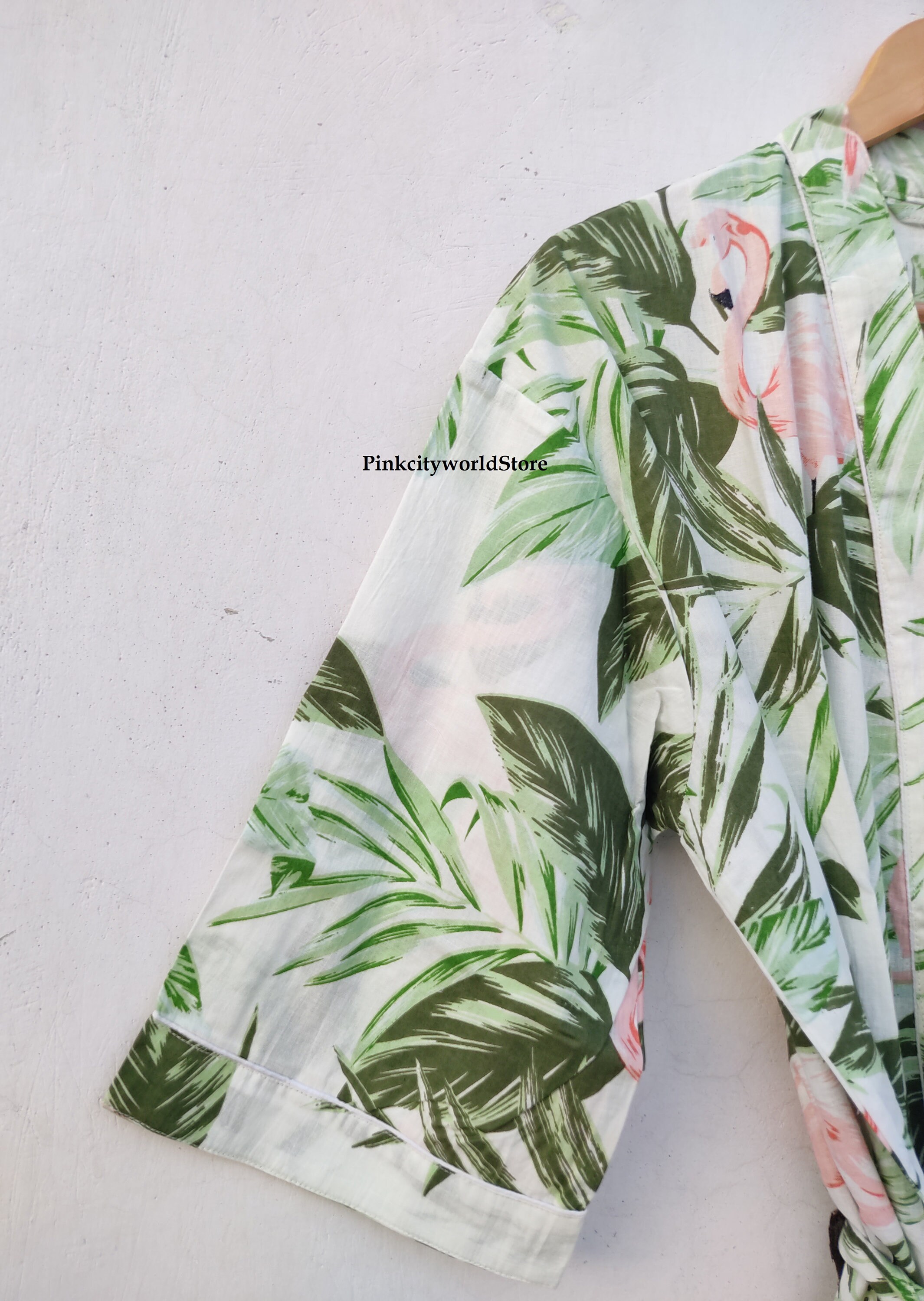 Flamingo Cotton Kimono Dress, Bath Robe Kimono, Hand Block Printed ...