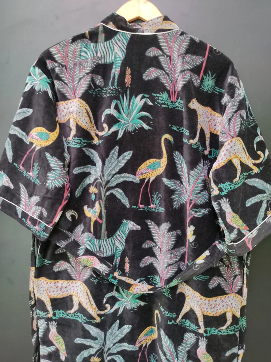 Jungle Print Velvet Kimono Robes, Morning Tea Velvet Coat, Bridesmaid ...