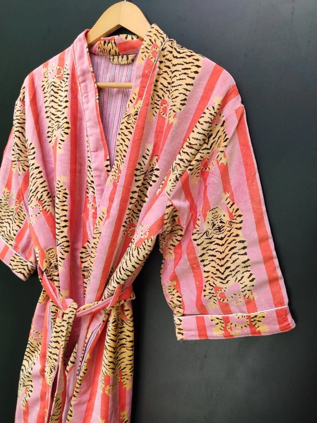 Tiger Print Velvet Kimono Robes, Morning Tea Velvet Coat, Bridesmaid ...