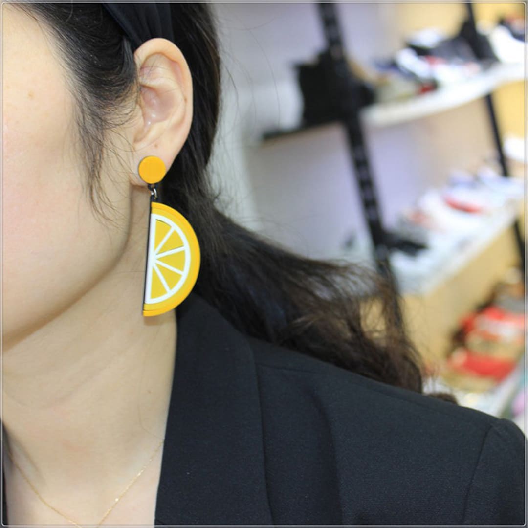 Moon’s Lime Lemon Fruit Earrings Bijoux Acrylique Punk Lemon Stud ...