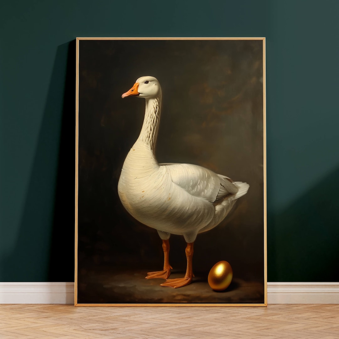 Goose and Golden Egg Art Print, Vintage Painting Wall Art, Maximalist ...