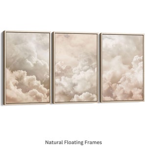 Beige Clouds Bedroom Wall Art Set of 3 Prints, White Clouds Pastel Sky ...