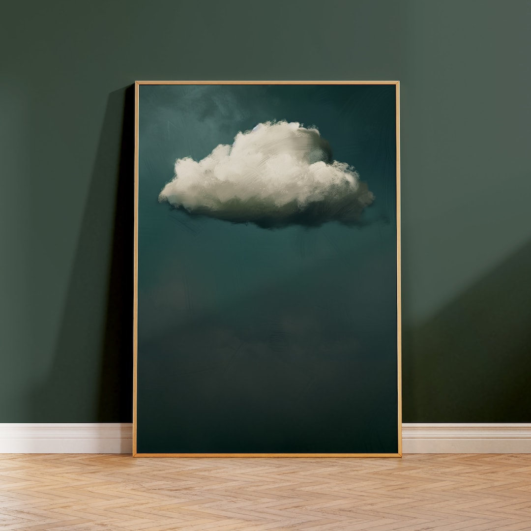 Moody Vintage Cloud Print, Antique Moody Sky Art, Cloud Art, Dark Teal Wall Art, Dark Blue Wall ...
