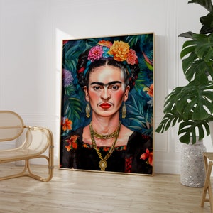 Frida Kahlo Tropical Watercolor Poster, Frida Kahlo Portrait With ...