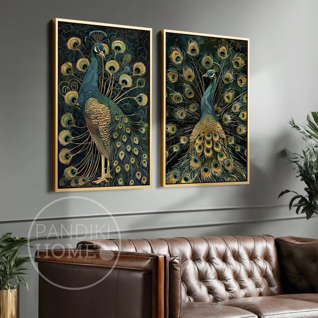 Vintage Peacocks Set of 2 Prints, Vintage Animal Wall Art Print, Large ...