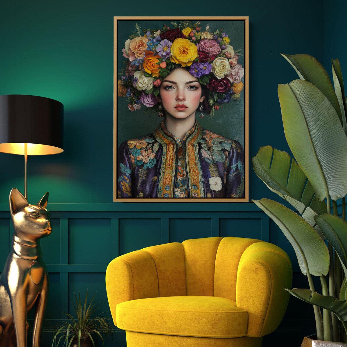 Floral Woman Portrait, Floral Woman Print, Flowers Woman Art, Female ...