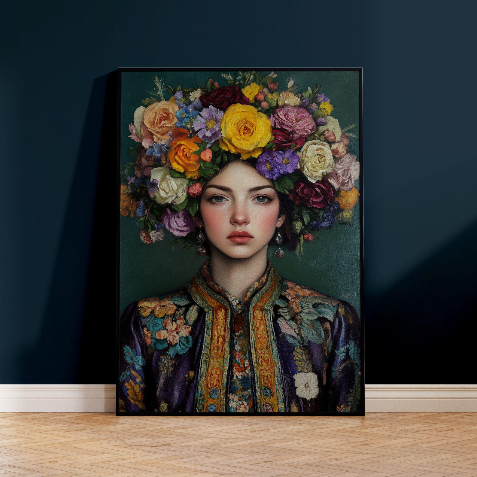 Floral Woman Portrait, Floral Woman Print, Flowers Woman Art, Female ...