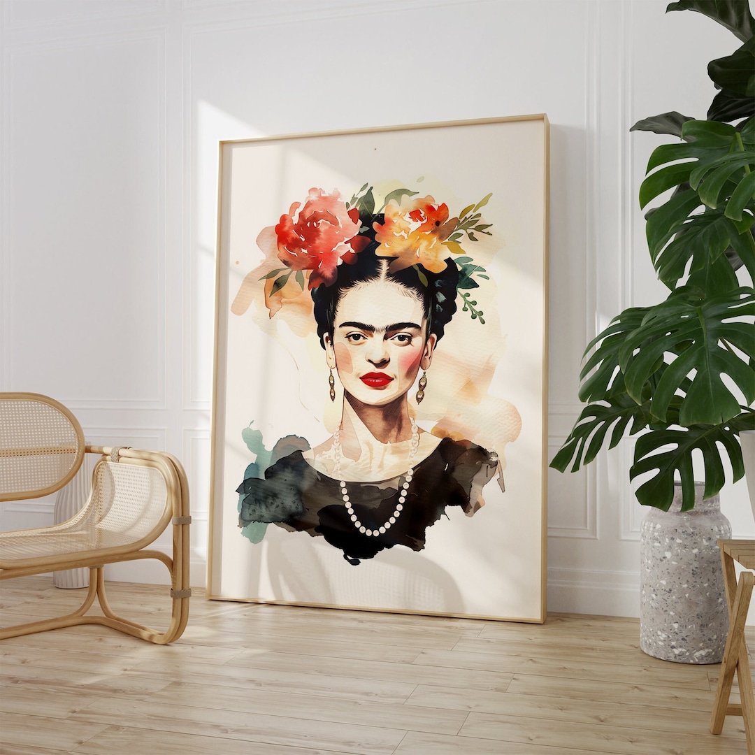 Frida Kahlo Watercolor Print, Frida Kahlo Portrait With Flowers in Hair ...