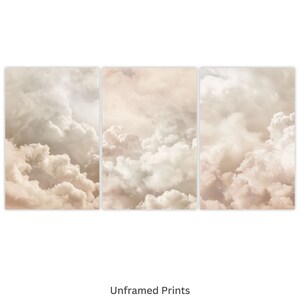Beige Clouds Bedroom Wall Art Set of 3 Prints, White Clouds Pastel Sky ...