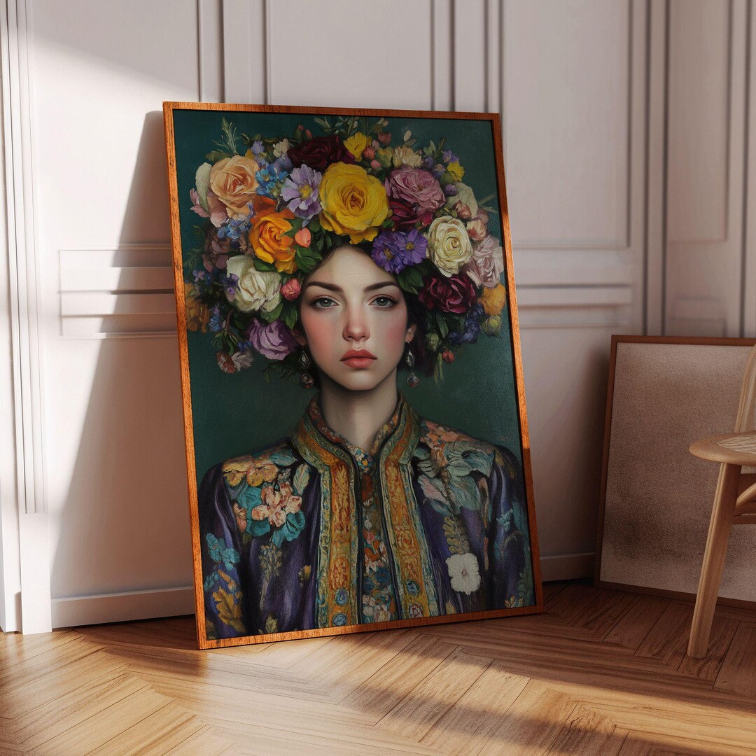 Floral Woman Portrait, Floral Woman Print, Flowers Woman Art, Female ...