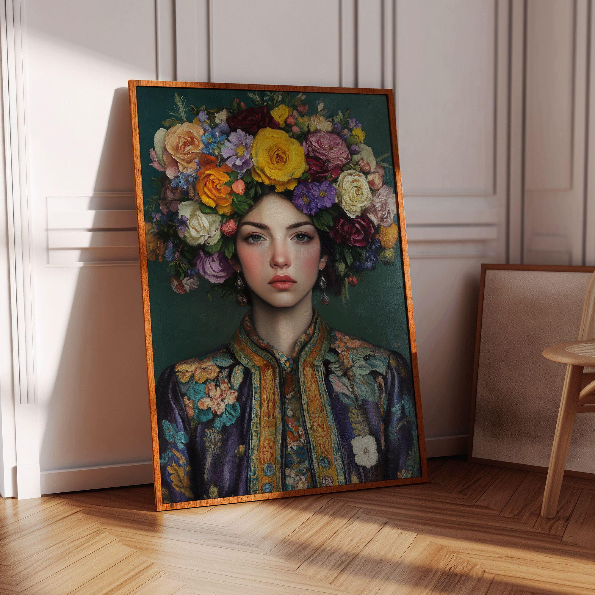 Floral Woman Portrait, Floral Woman Print, Flowers Woman Art, Female ...
