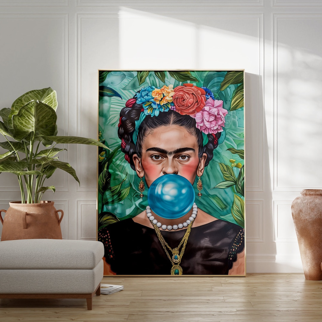 Frida Kahlo Blue Bubblegum Poster, Frida Kahlo With Blue Gum Watercolor ...
