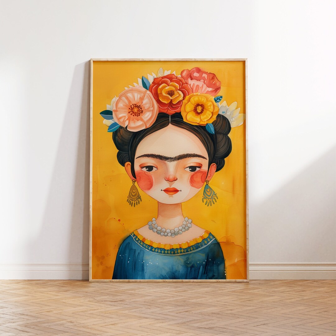 Frida Kahlo Watercolor Poster, Frida Kahlo Cartoon Portrait With ...