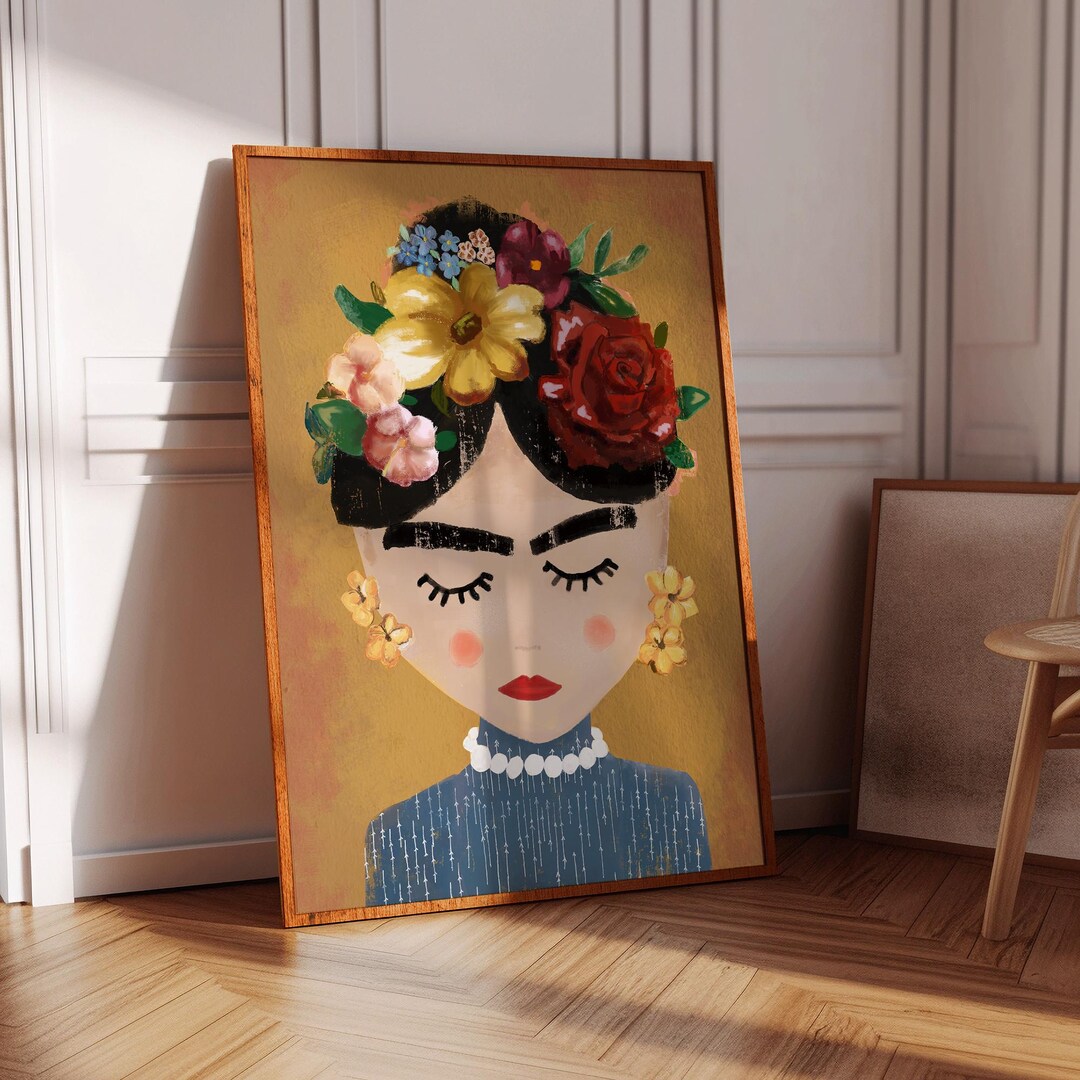Frida Kahlo Poster Print, Colourful Watercolor Framed Wall Art, Floral ...