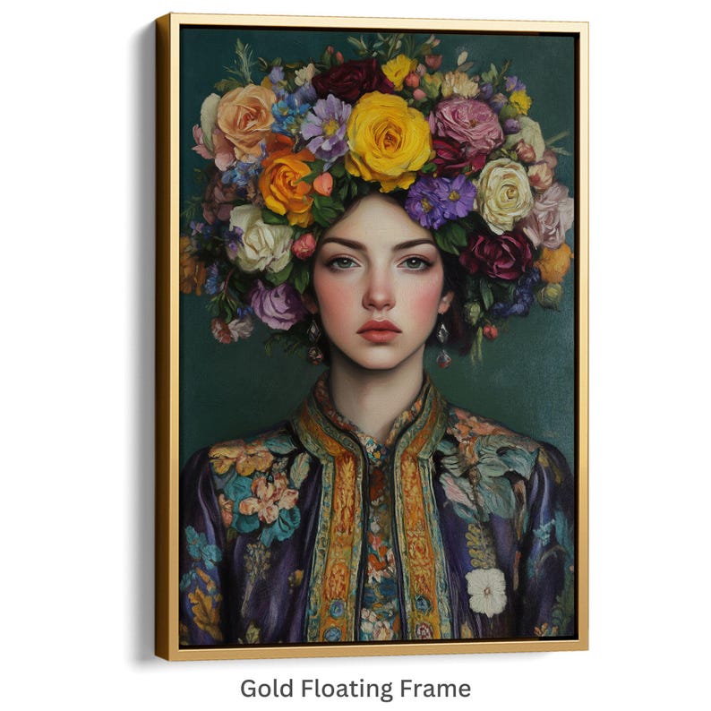 Floral Woman Portrait, Floral Woman Print, Flowers Woman Art, Female ...