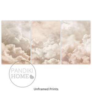 Beige Clouds Bedroom Wall Art Set of 3 Prints, White Clouds Pastel Sky ...