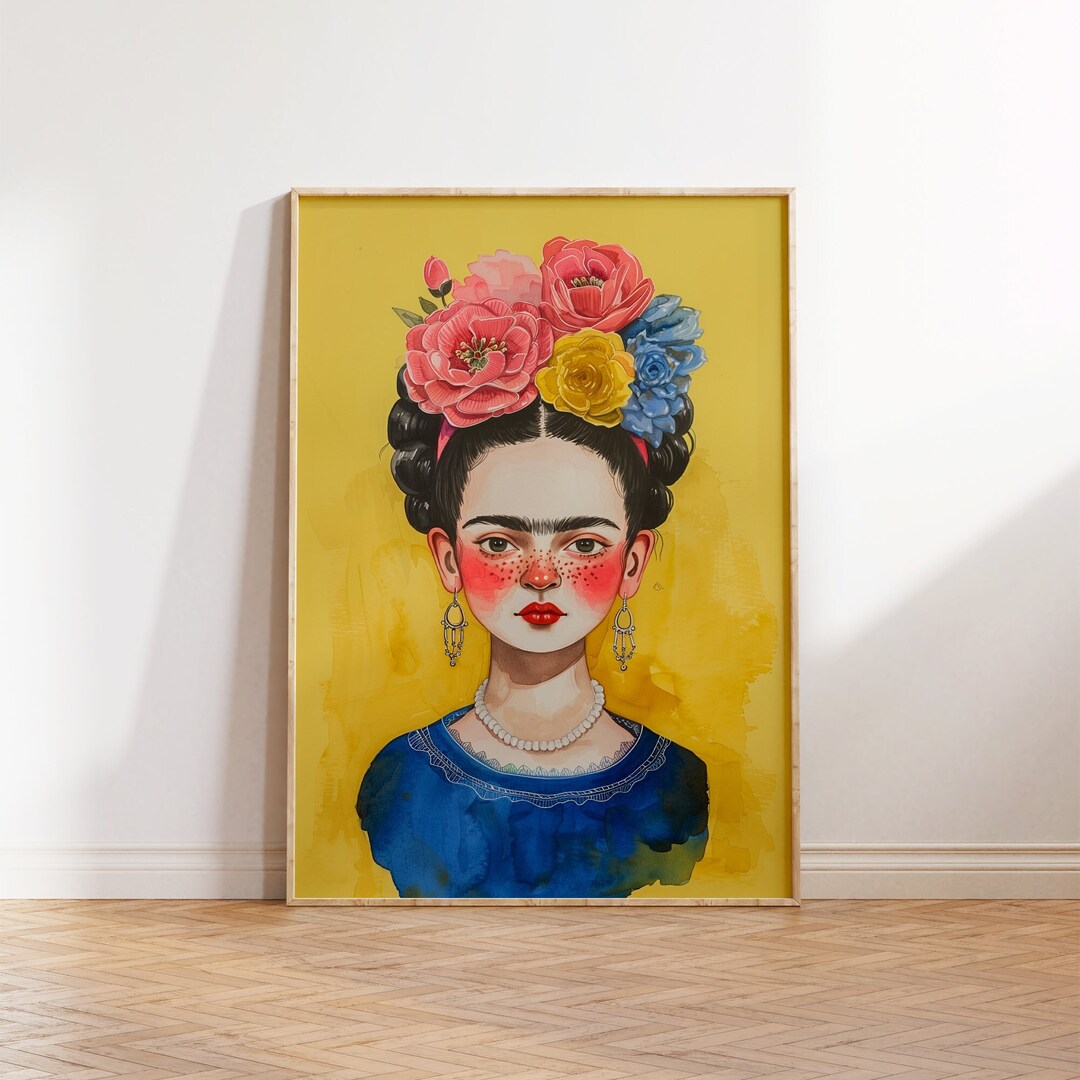 Frida Kahlo Watercolor Poster, Frida Kahlo Portrait With Flowers in ...