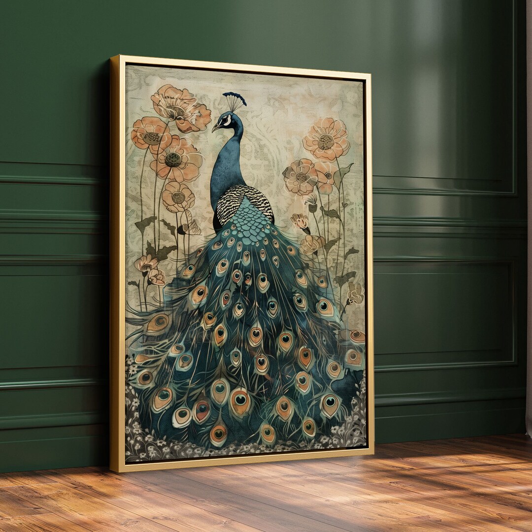 Enchanted Peacock Wall Art Print Large Framed Wall Art Gold Floating ...