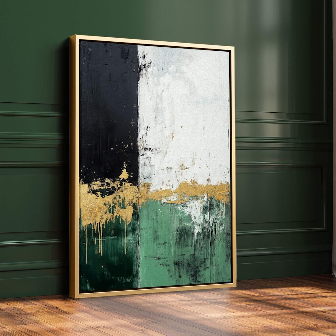Dark Green Art Print, Emerald Green and Gold Contemporary Art, Dark ...