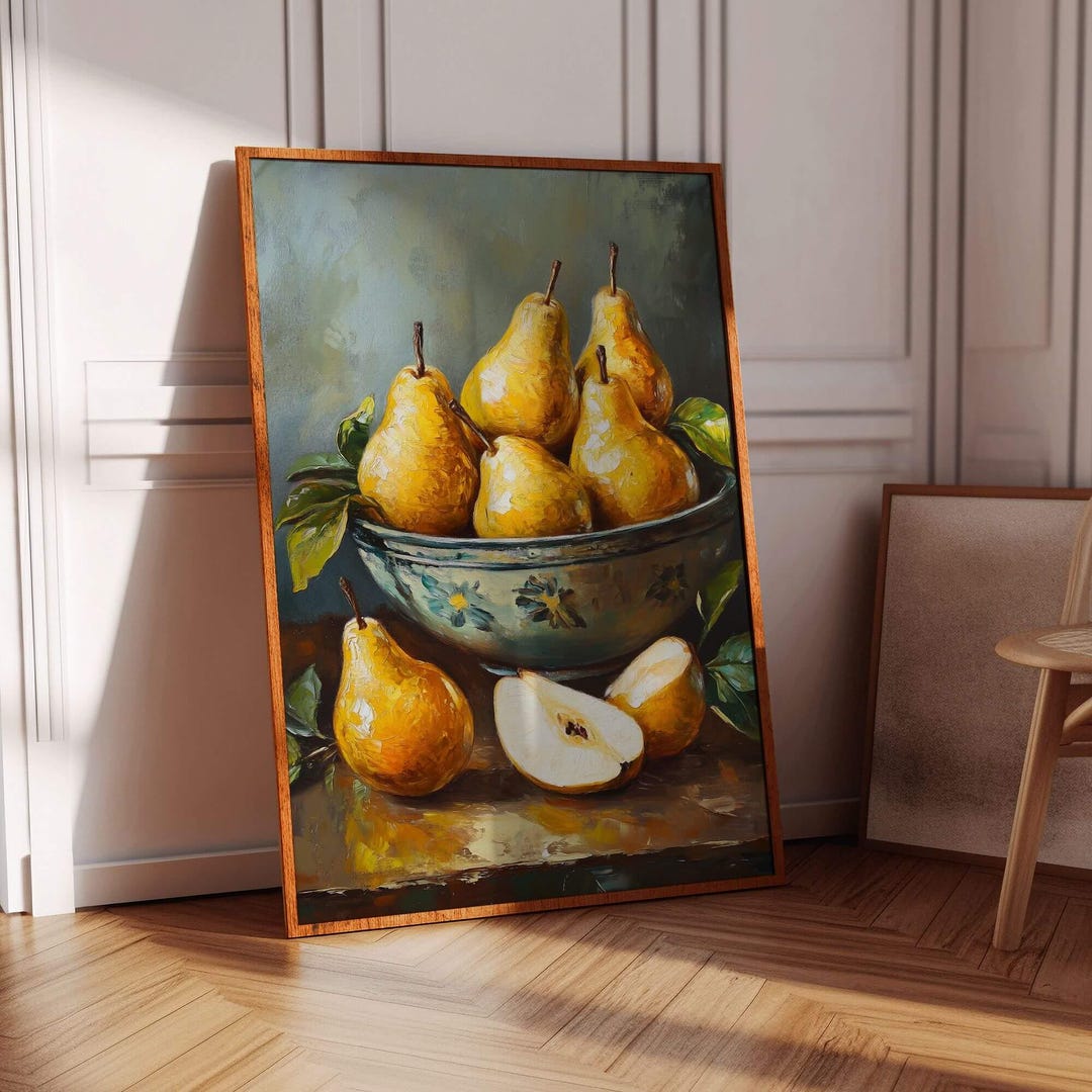 Kitchen Bowl and Pears Fruit Wall Art Rustic Kitchen Decor Country ...