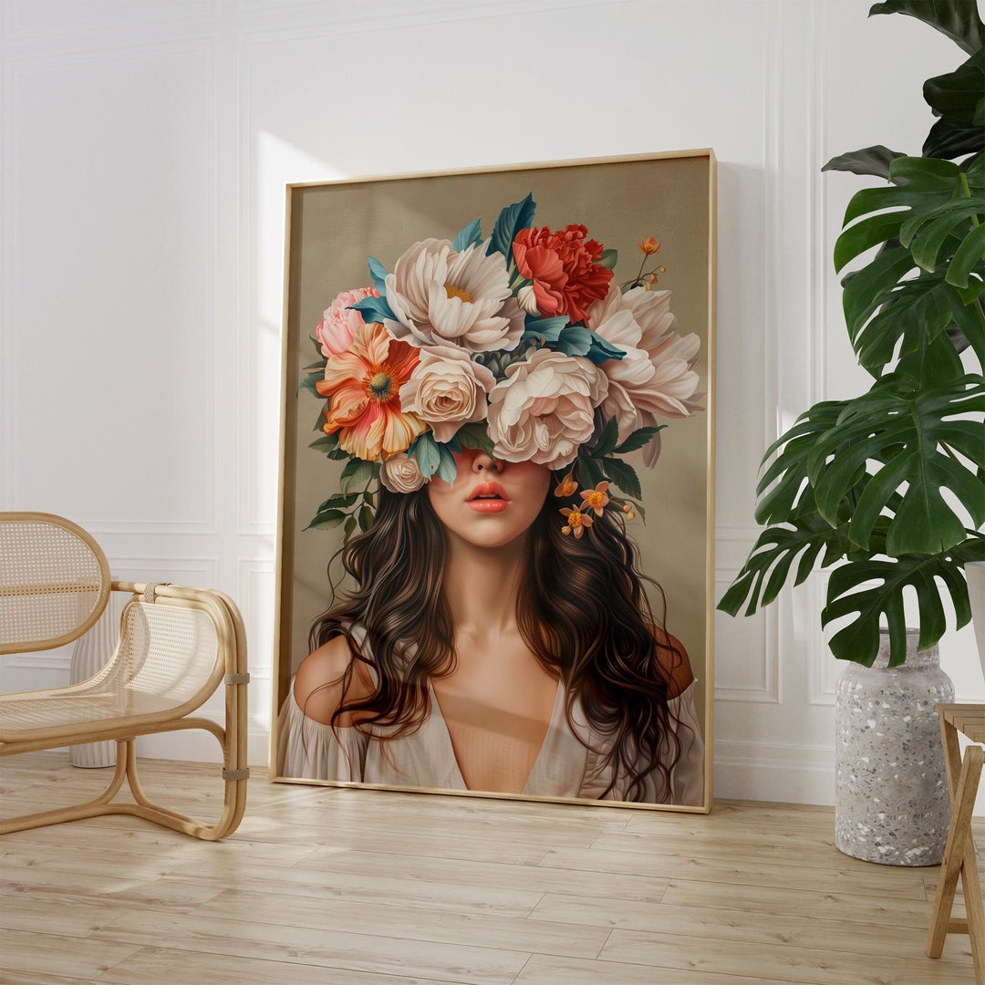Abstract Flower Woman Poster, Earthy Floral Girl Abstract Art, Elegant ...