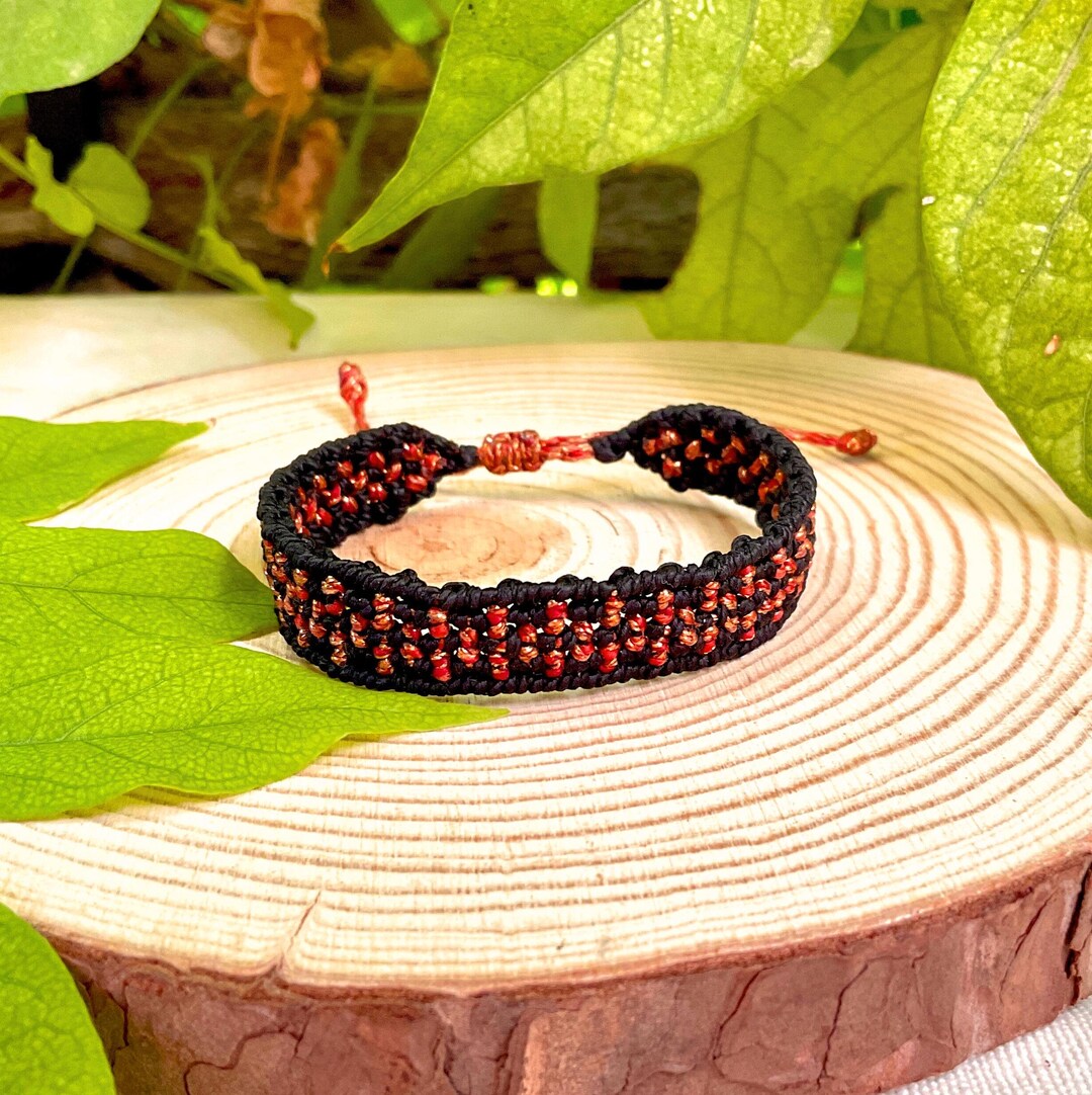 Unisex Black Thread Macrame Bracelet, Boho Macrame Bracelet in Black ...
