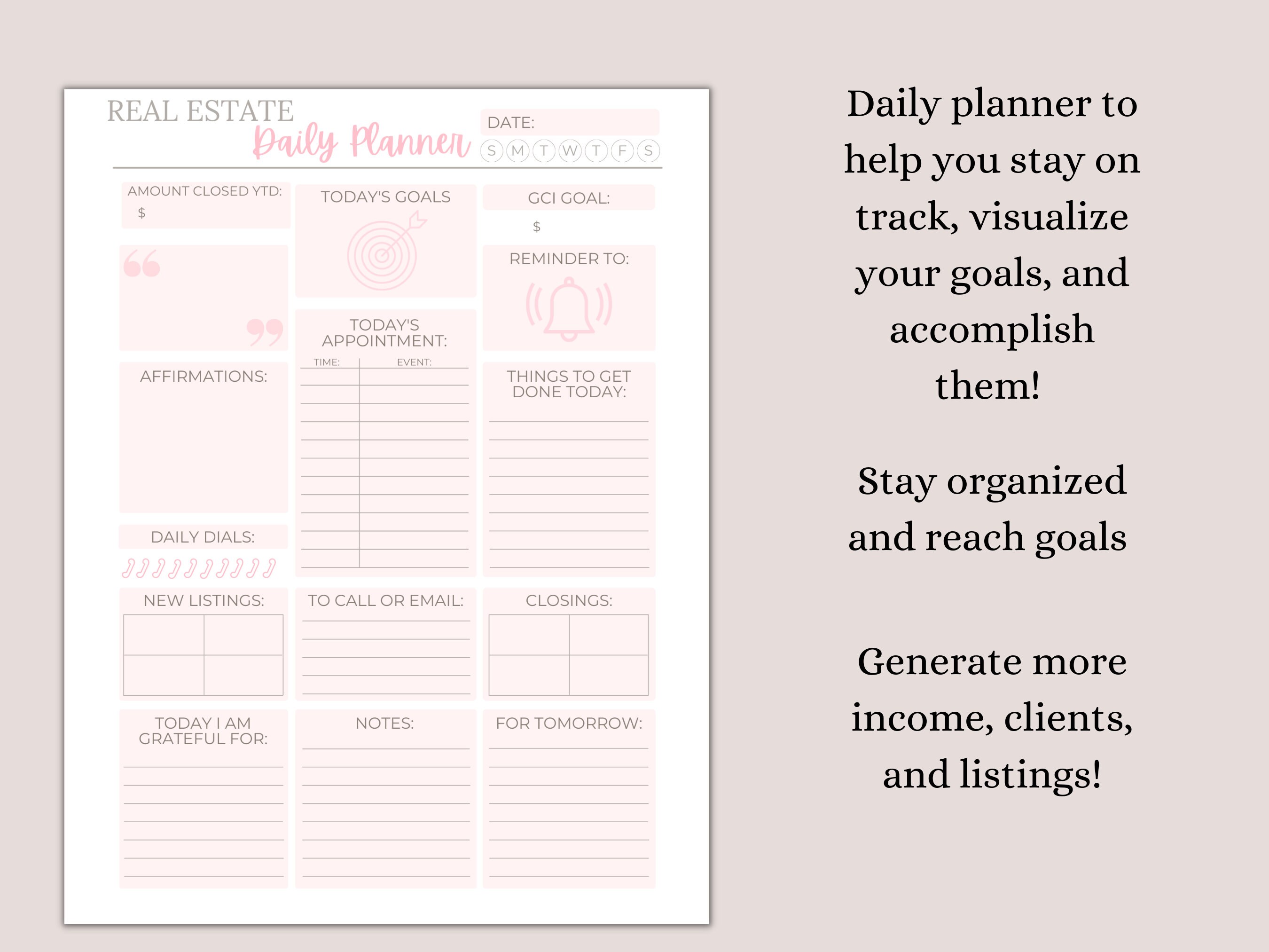 Daily Planner for Real Estate Agents Goal Setting Planner for Realtors ...