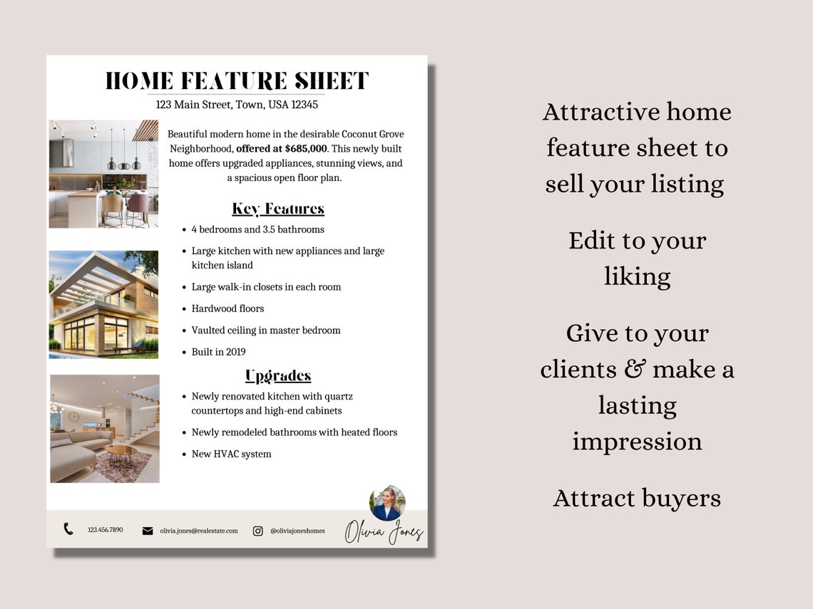 Home Feature Sheet for Property Listing Real Estate Agent Flyer Real ...