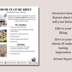 Home Feature Sheet for Property Listing Real Estate Agent Flyer Real ...