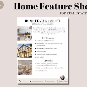 Home Feature Sheet for Property Listing Real Estate Agent Flyer Real ...