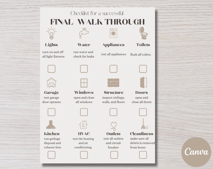 Final Walk Through Checklist for Real Estate Agent and Home - Etsy
