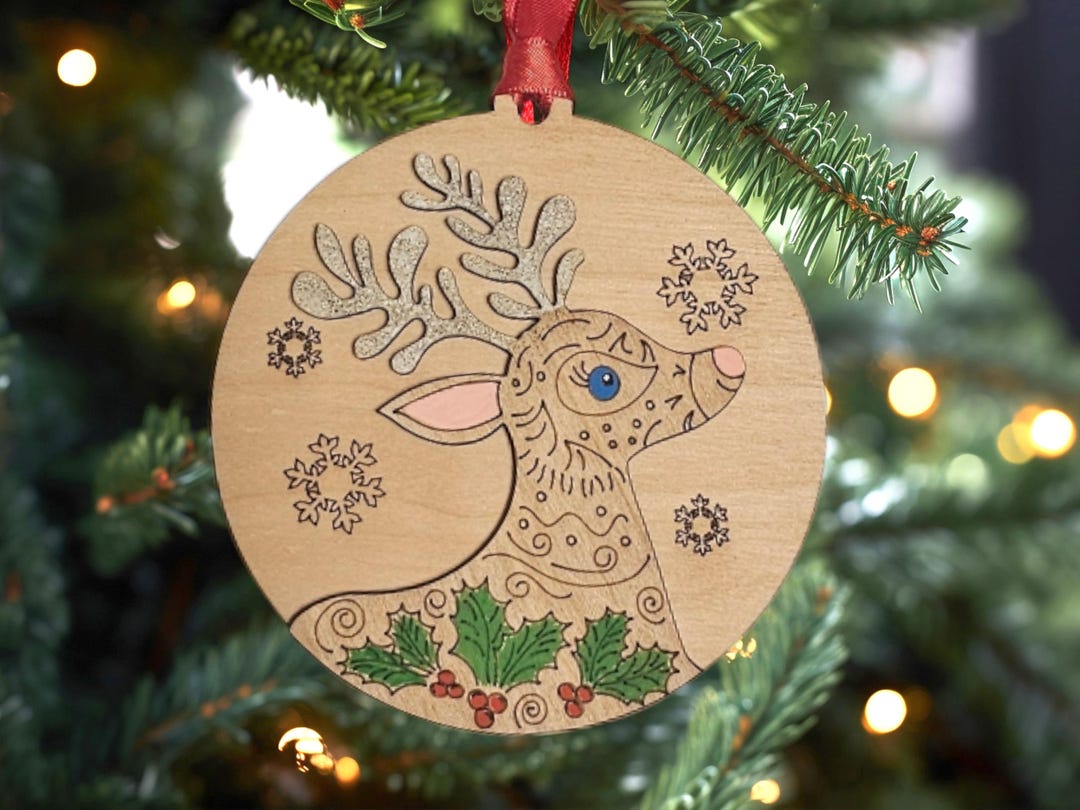 Reindeer Christmas Ornament File, Reindeer Ornament, Woodland Deer SVG ...