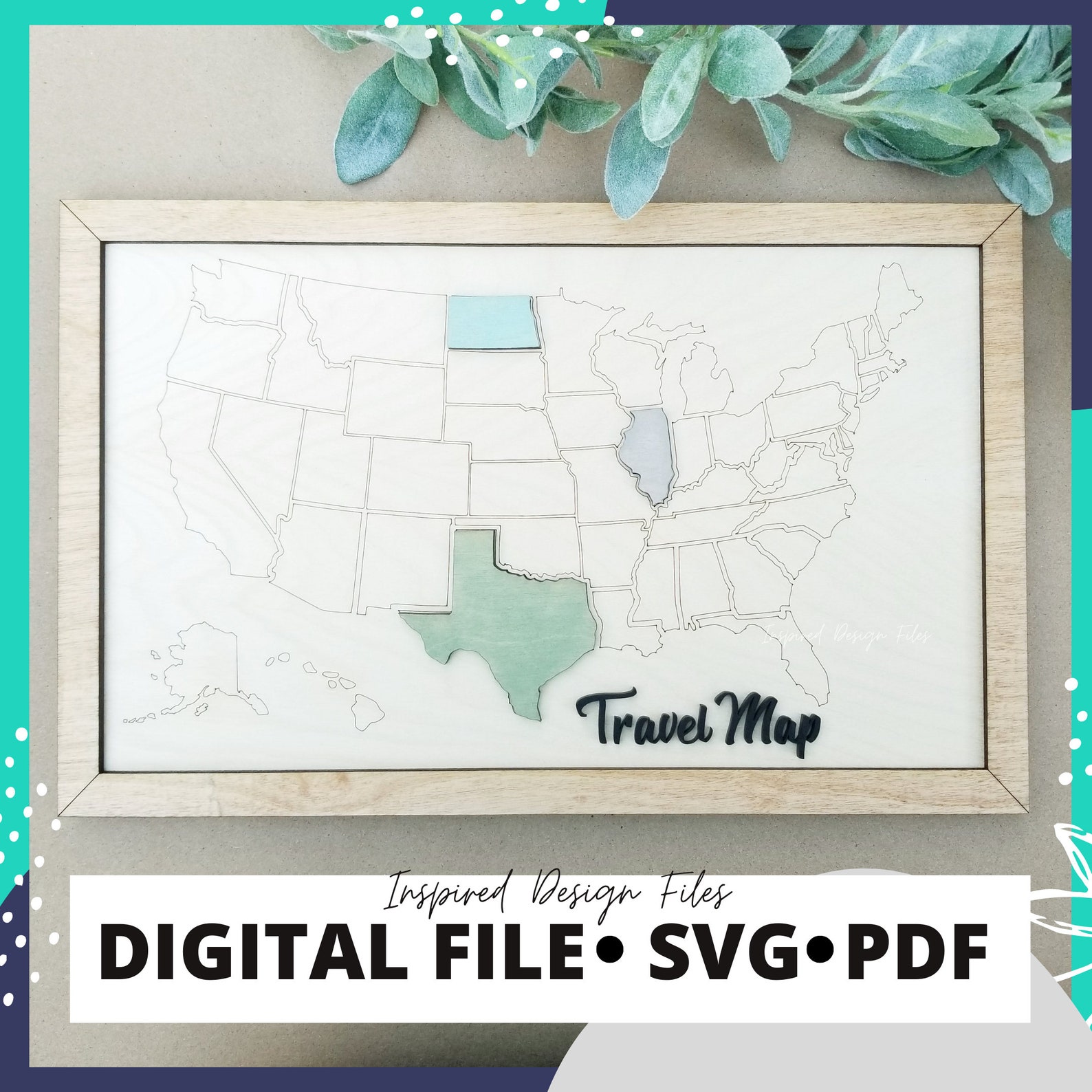 Glowforge File | US Map | Laser SVG File | Travel Map SVG | Adventure ...