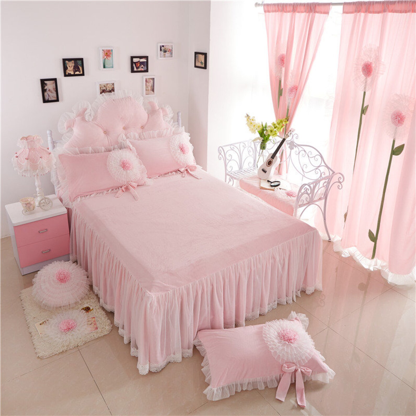 Pink Warm Crystal Flannel Dandelion Lace Bedding Set Fleece - Etsy