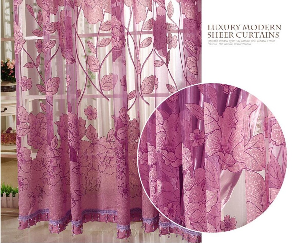 Modern Luxury Embroidered Sheer Curtains for Living Room - Etsy