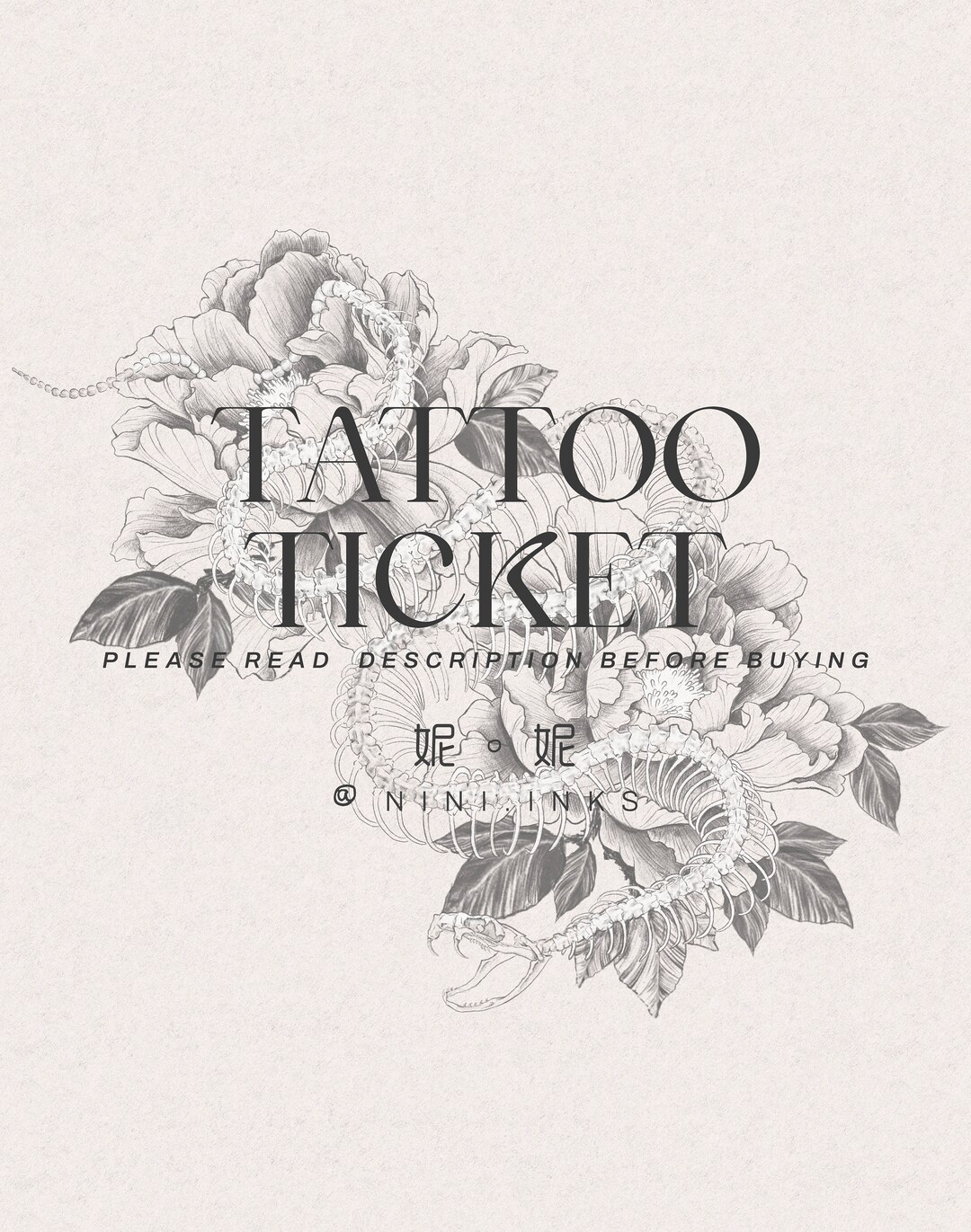 Tattoo Ticket by Nini.inks | "skeleton & Floral" - Etsy