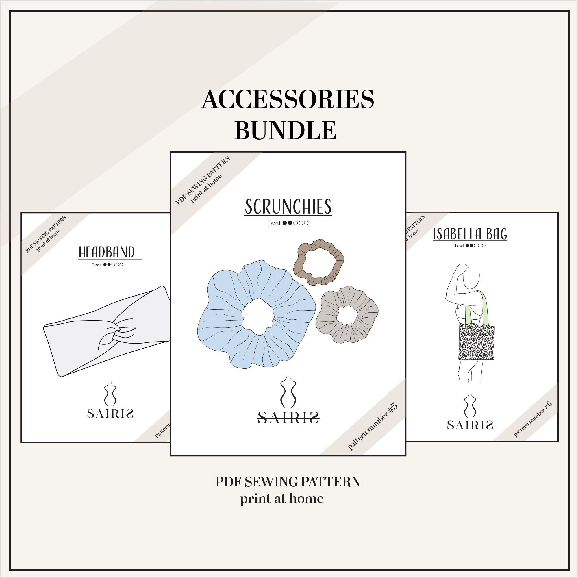 ACCESSORIES BUNDLE Sewing Pattern PDF | Scrunchie, Headband & Tote Bag ...