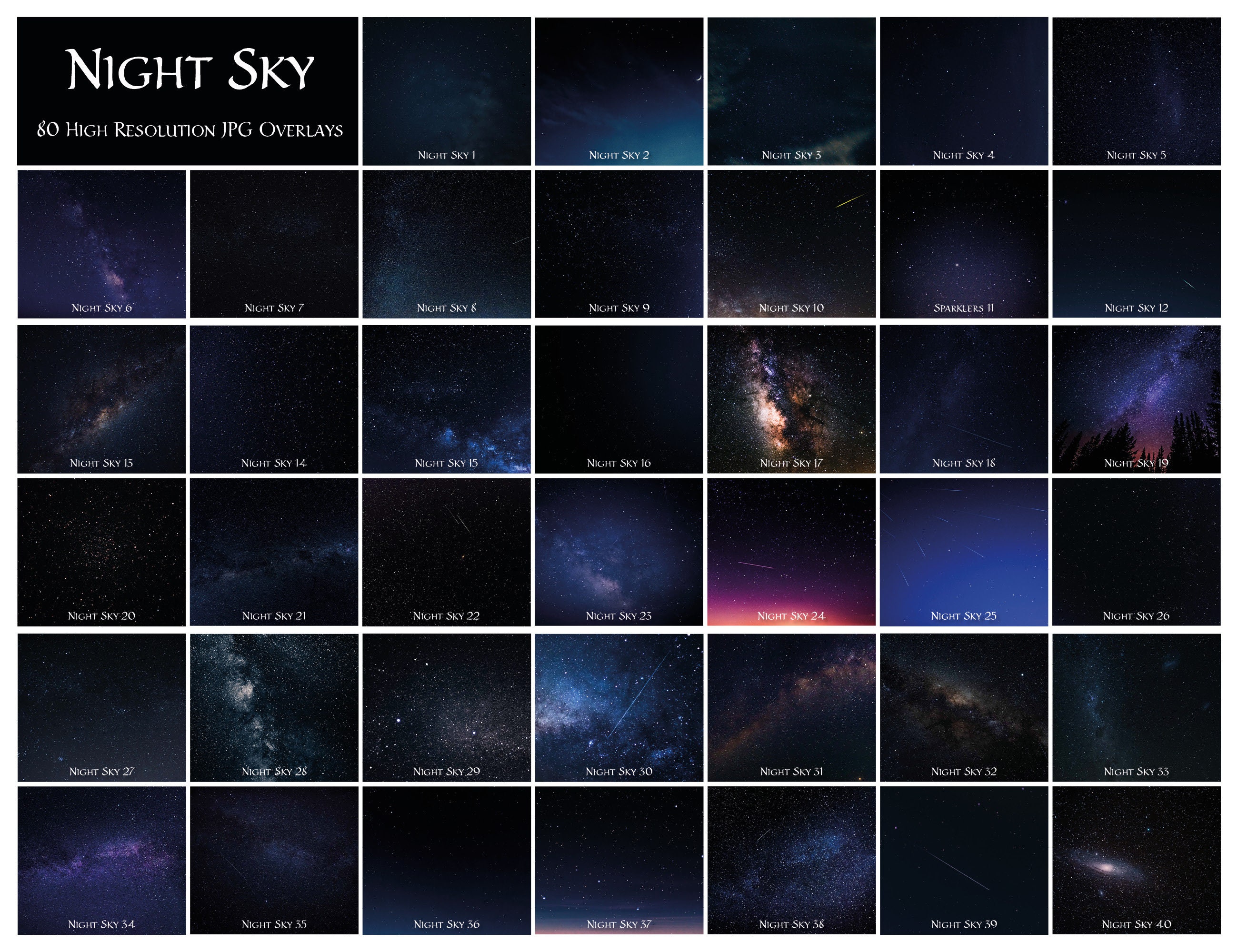 80 Overlays Night Sky Overlays 80 Jpg Overlays Sky - Etsy
